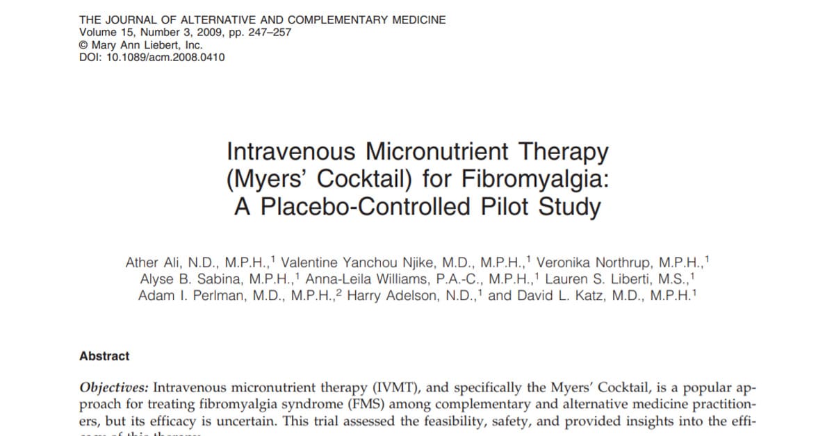 Intravenous Micronutrient Therapy (Myers' Cocktail) for Fibromyalgia ...